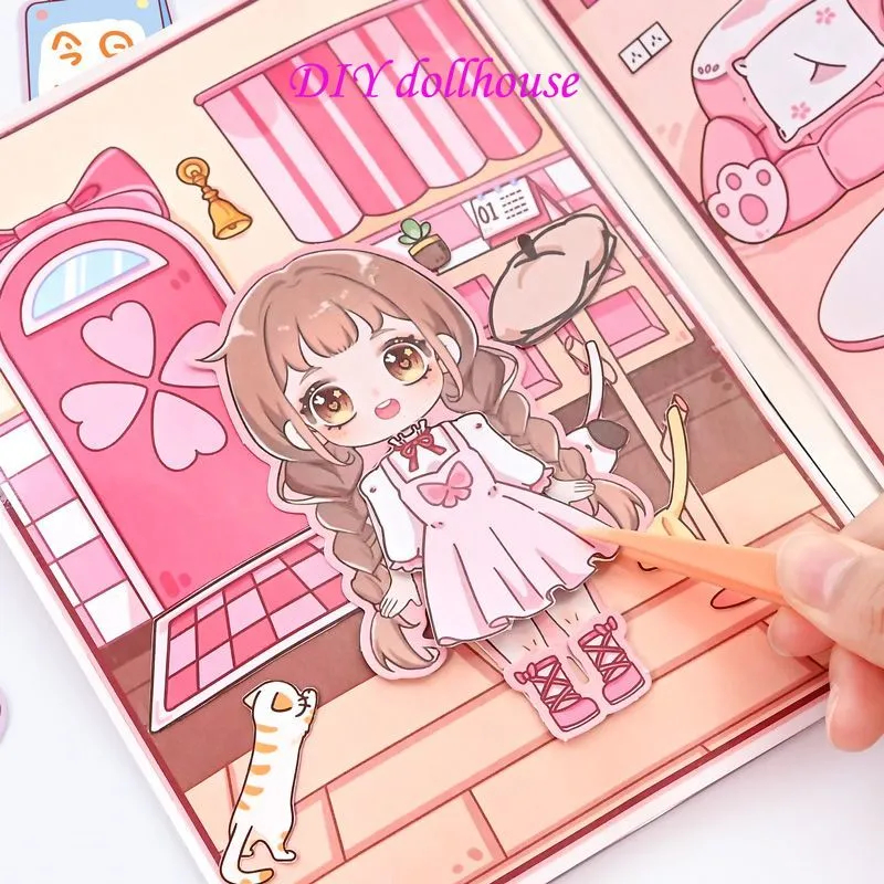 Girls Cute Cartoon Girl Heart DIY Pinching Music Paper Doll House Quiet ...
