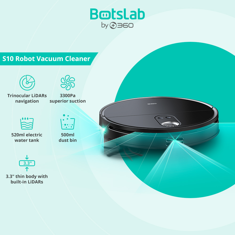 Botslab By 360 S10 Robot Vacuum Ultral Thin Build In Trinocular Lidars
