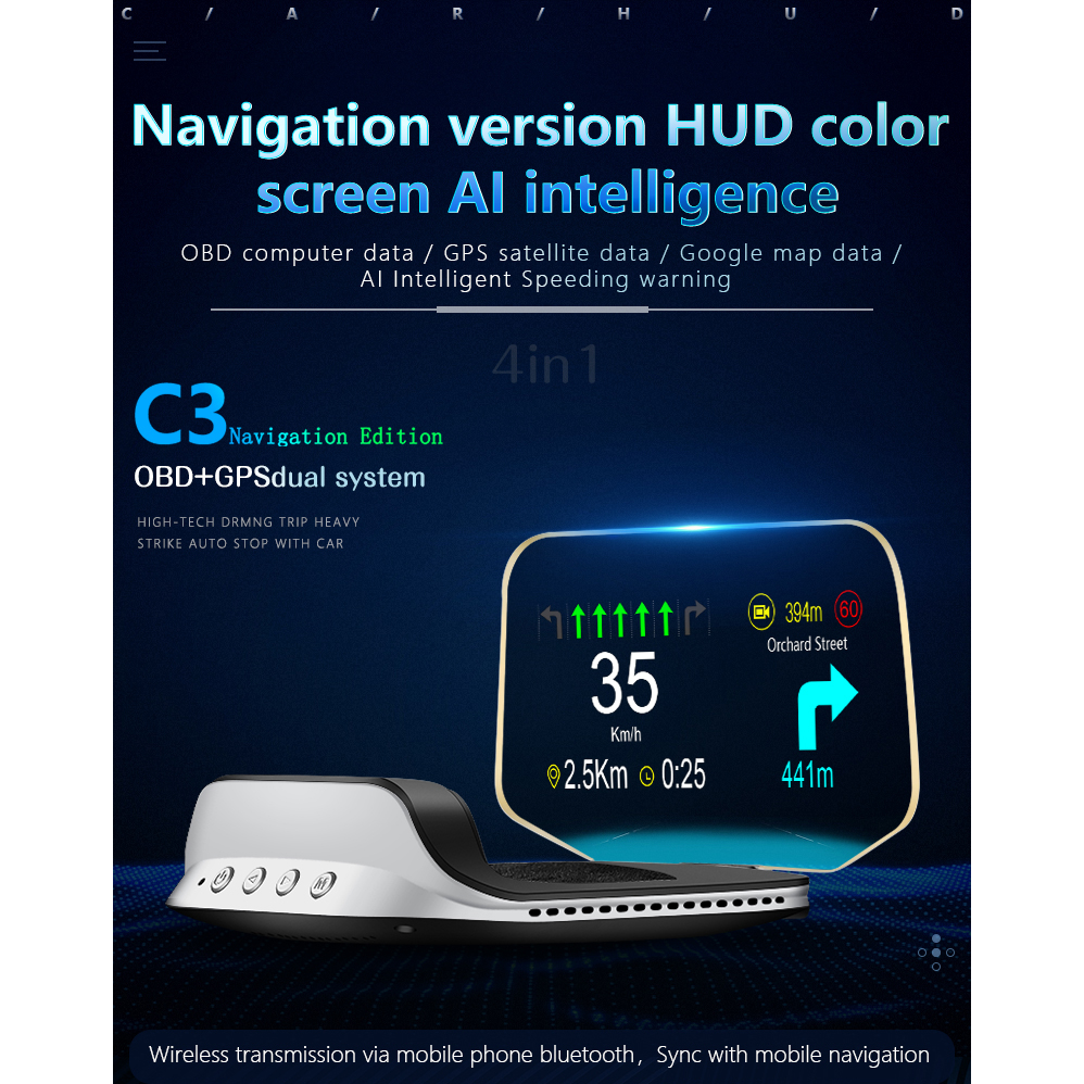 OBD HUD C3 Plus OBD2 HUD Auto Navigation Projector GPS EOBD Speedometer ...