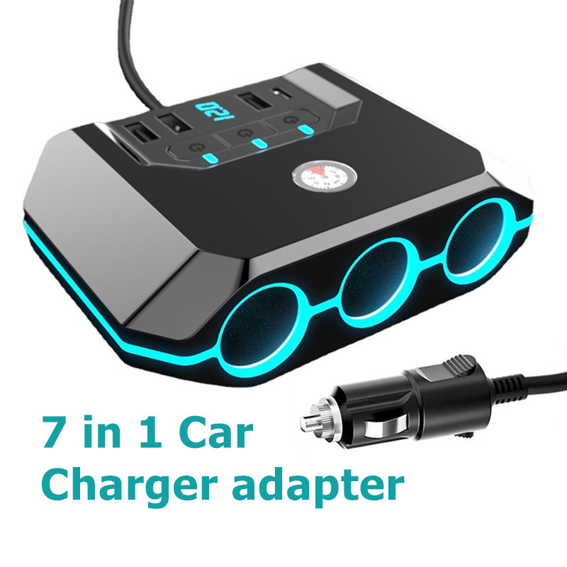 7 in 1 Car Charger 3*USB +1*USB C Port Car Charger 12V/24V Universal 3 ...