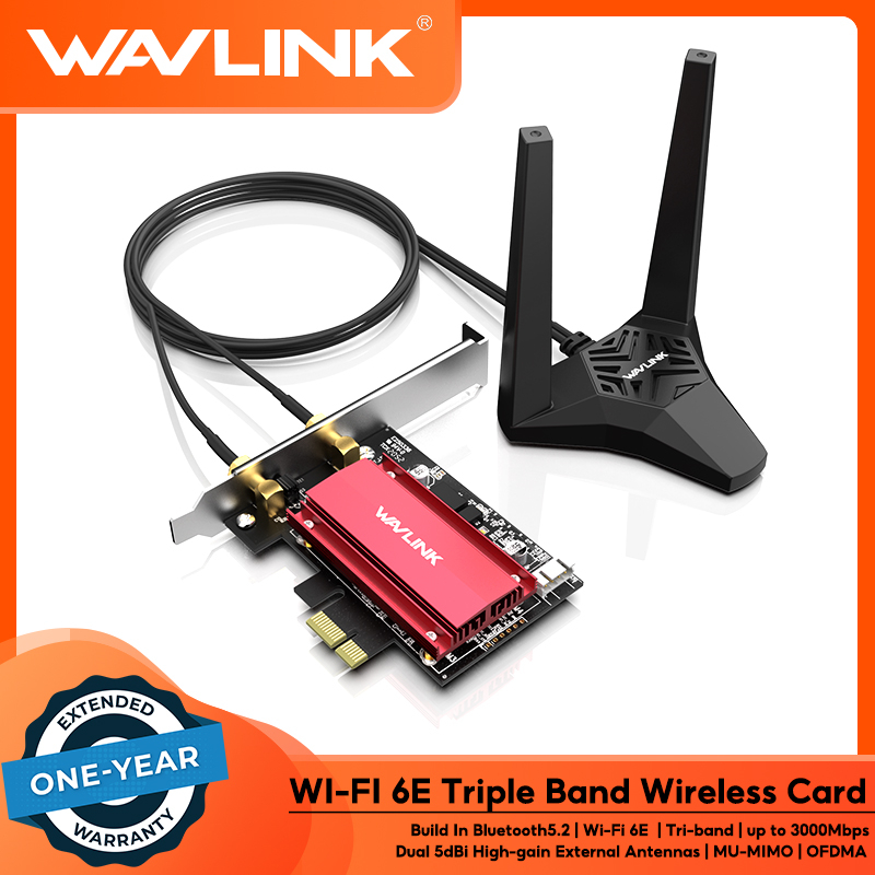WAVLINK Wi-Fi 6E Pcie Wifi Card With Bluetooth5.2 Tri-band Network Card Wireless Adapter Antenna ...