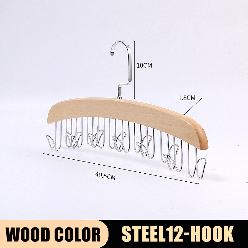 8/12 Hooks Solid Wood Hanger Anti Slip Multi Hook Coat Rack 360 Degree ...