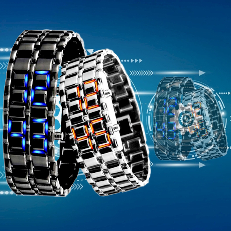 New Fashion Men Women Lava Iron Samurai Metal LED Faceless Bracelet ...