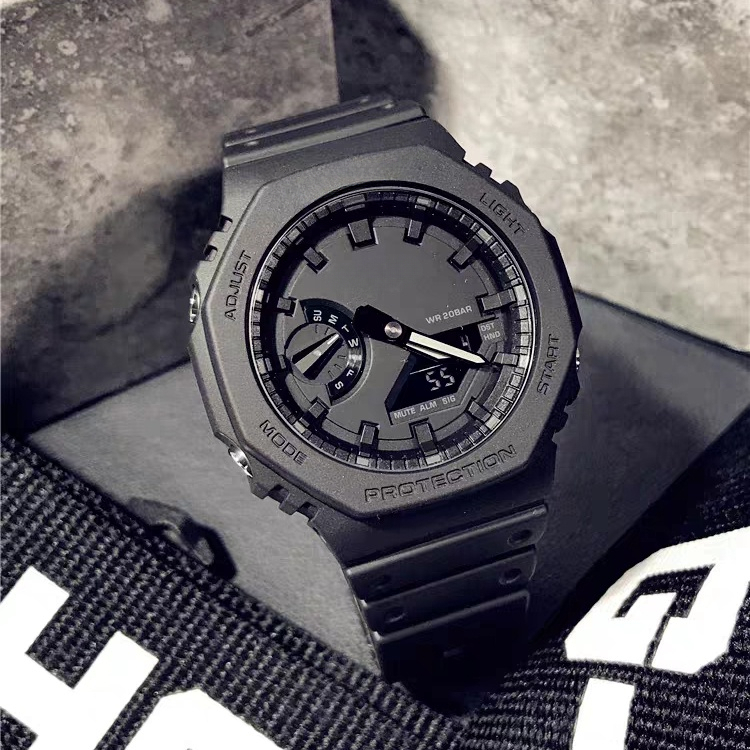 Men Sports Digital Watch Men's Carbon Fiber Multifunction Octagonal ...