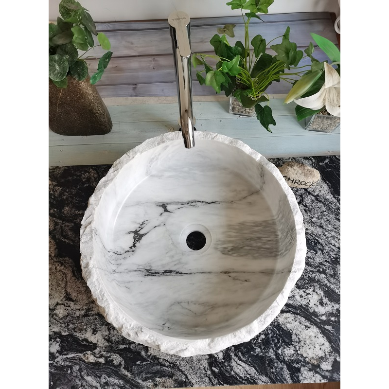 Carrara white marble outside cleft with edge stone washbasin nature ...