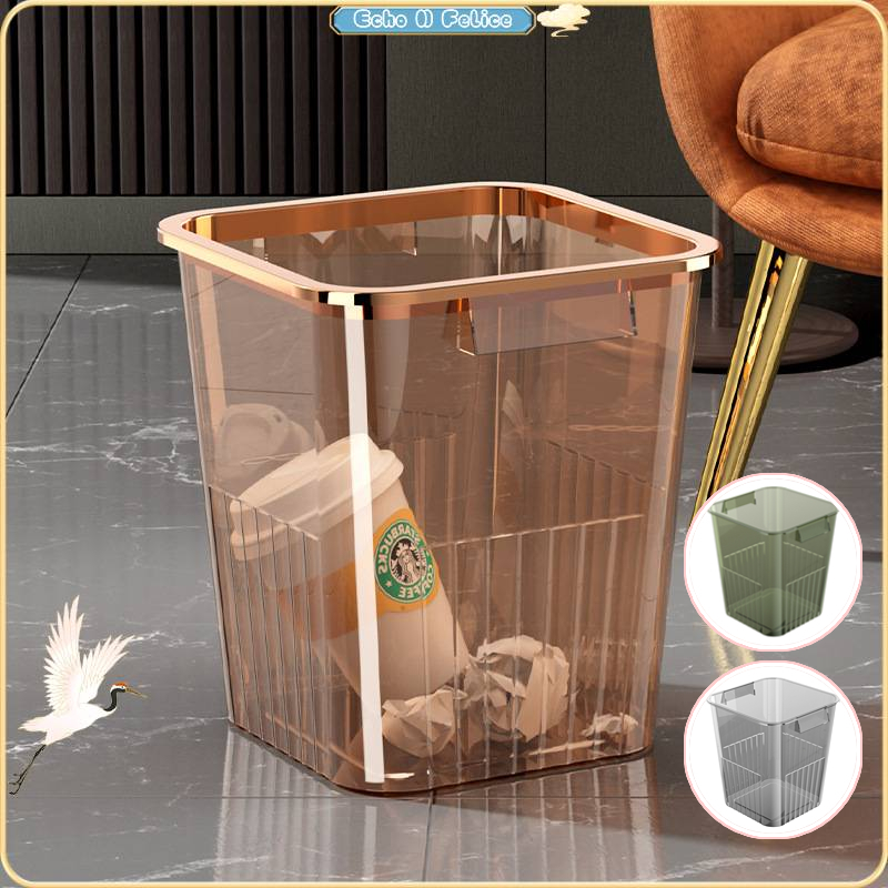 18L Trash Can Transparent Garbage Bin Square Wastebasket Decorative ...