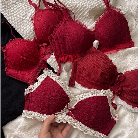 Red Underwear Small Breasts Gathering Sexy Wireless Wedding Bridal Bra ...
