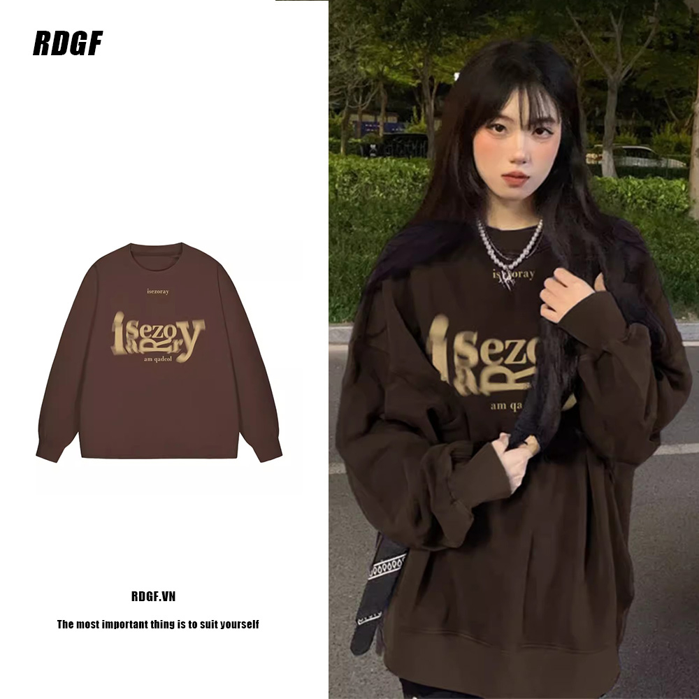 RDGF Maillard Brown Pullover Women American Style Fashion Oversize Long ...
