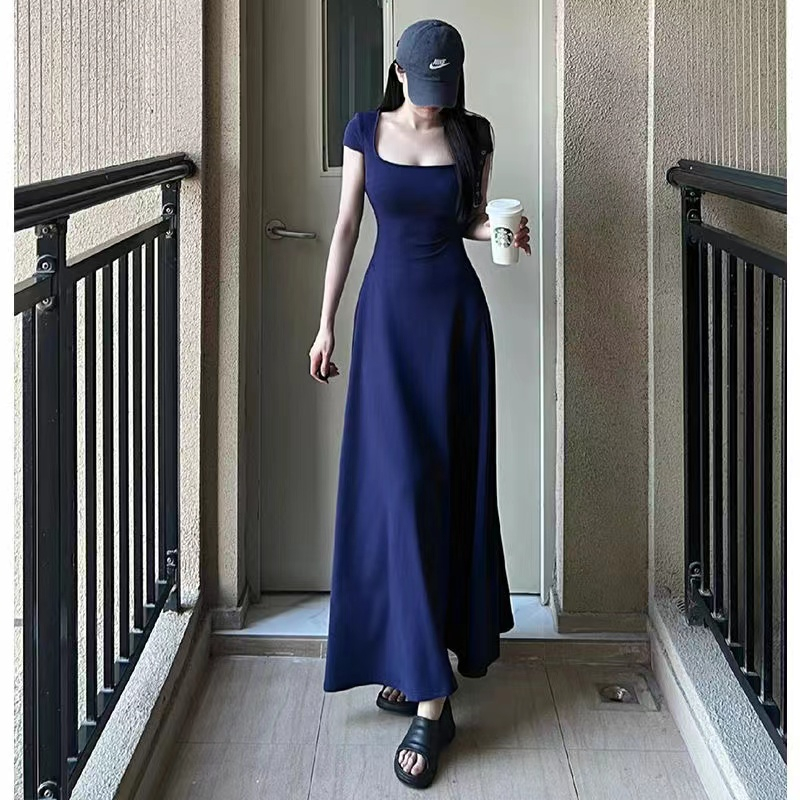 French Vintage U-neck Short Sleeve Temperament Dress Women's Summer ...