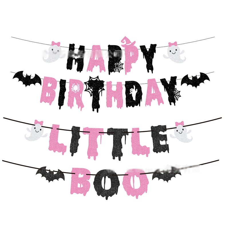 Pink Happy Birthday Little Boo Banner for Halloween Girl Baby Shower ...