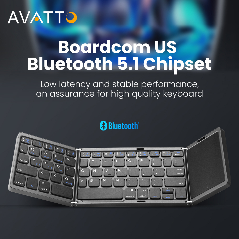 AVATTO Bluetooth Keyboard 3 Channels Connection Portable Mini Three Folding Bluetooth Keyboard ...