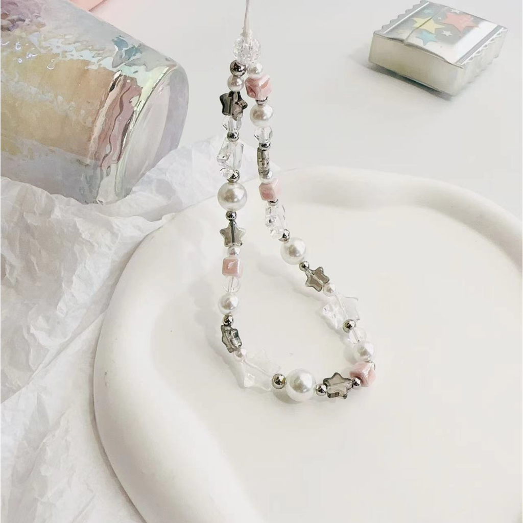 New Japanese Hot Girl y2k Silver Love Acrylic Beaded Lanyard Mobile ...