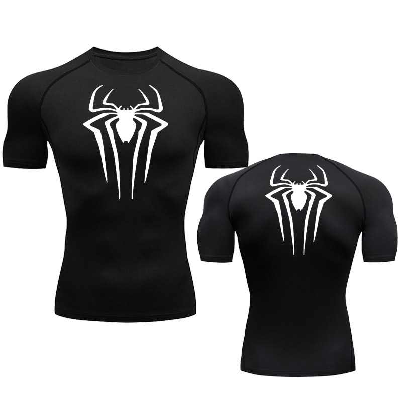 Spider-Man Compression Short Sleeve Shirt Men's Black T-Shirt Round ...