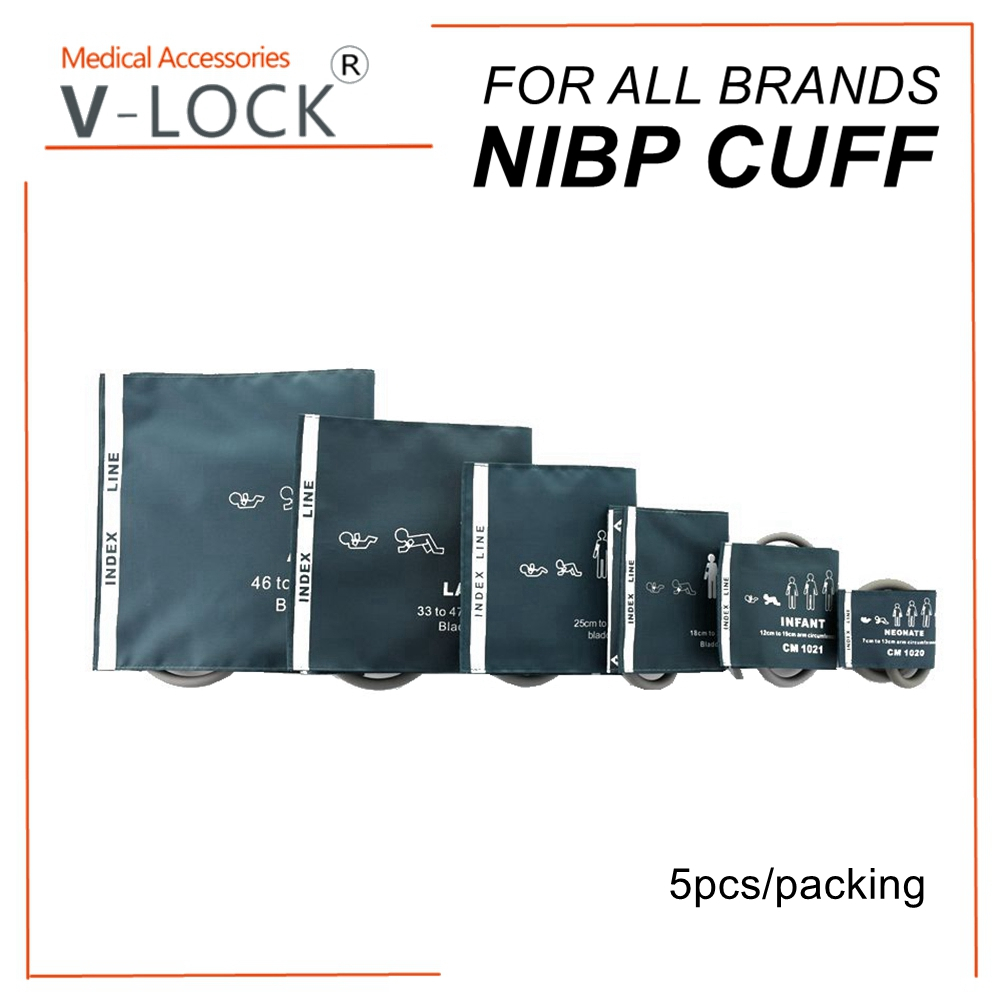 V-LOCK 5pcs Reusable Nibp Blood Pressure Cuff Single-tube Green Nylon ...