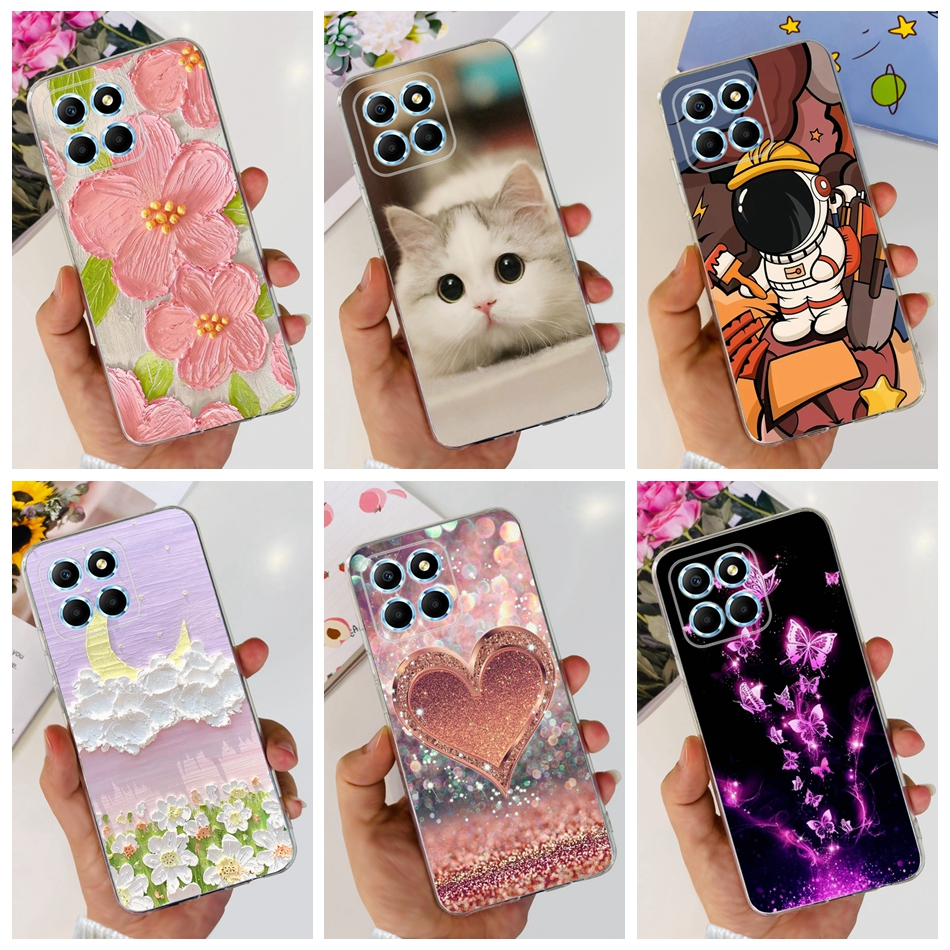 Honor X8 5G VNE-N41 / Honor X6 X6s VNE-LX1 VNE-LX2 VNE-LX3 Case Cute Flower Cat Painted Soft ...