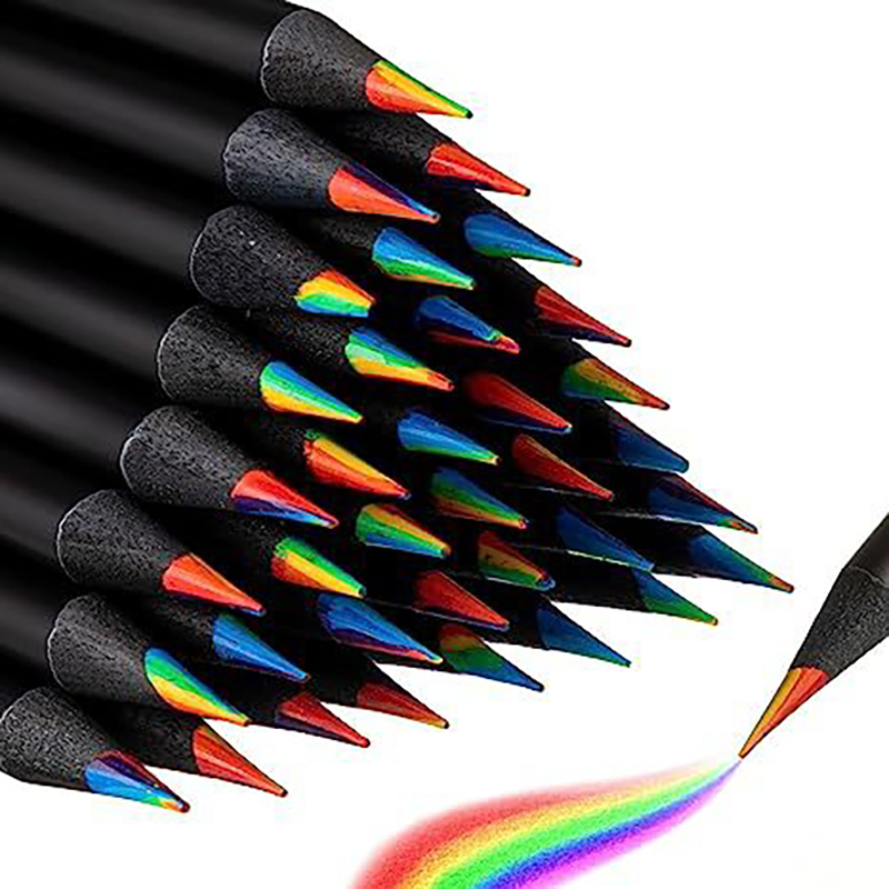 Colorful Black Wood Rainbow Core Colored Pencil 7-color In 1 Rainbow ...