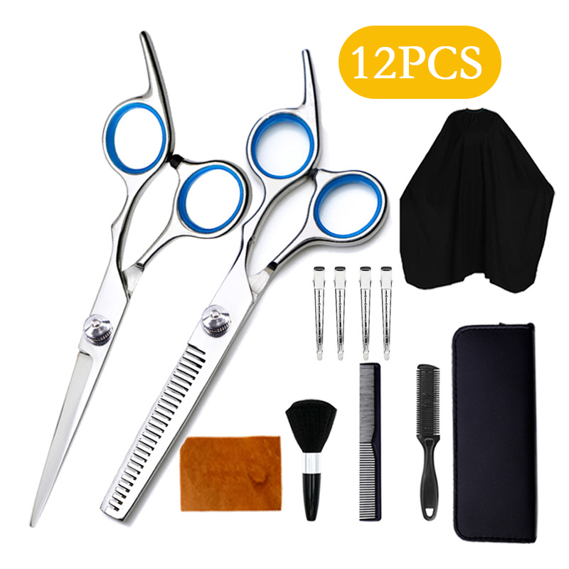 GEESO 12PCS Professional Hair Cut Scissors Set Stainless Steel Gunting ...