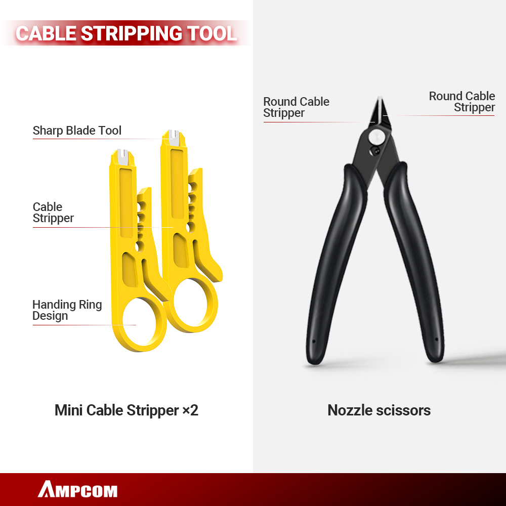 AMPCOM Pass Through RJ45 Crimper Tool, Lan Tester Tools Kit Sets ...