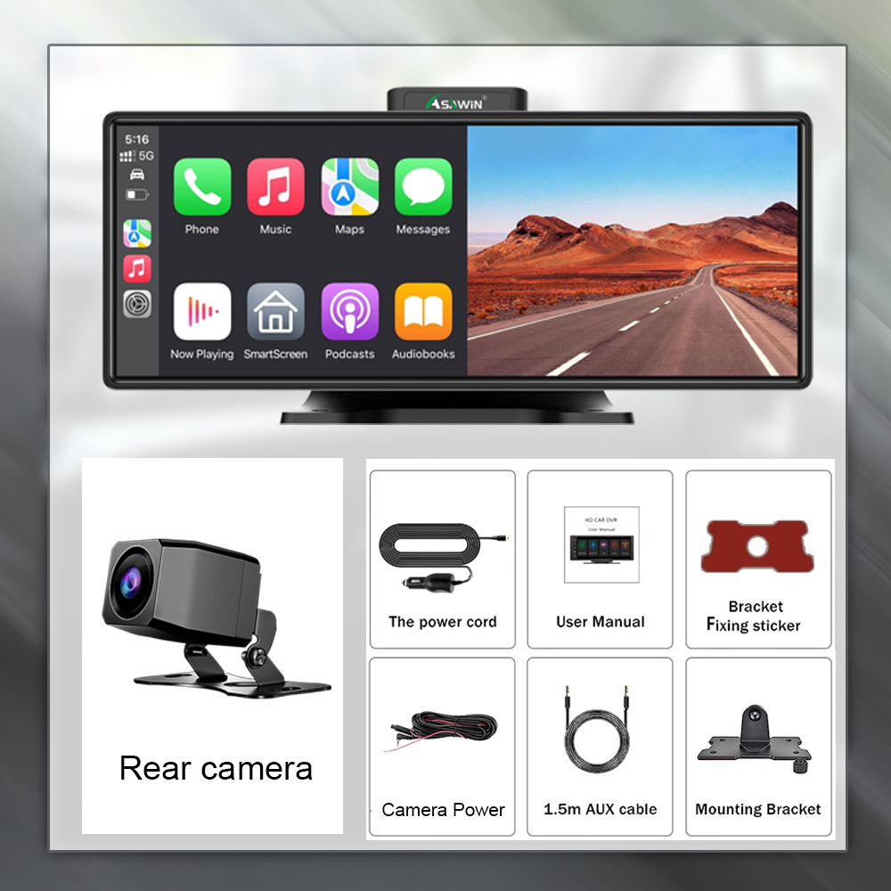 Asawin Carplay 4K Dash Cam WIFI Android Apple 10.26 In Front and Rear ...
