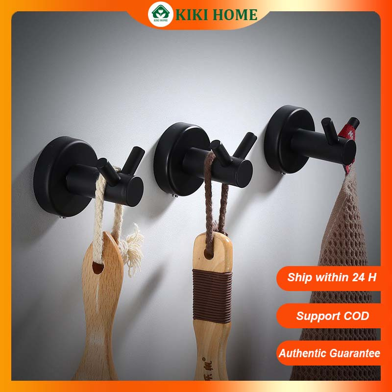 【COD】304 Stainless Steel Hook Towel Double Robe Hook Black Hotel Hook ...