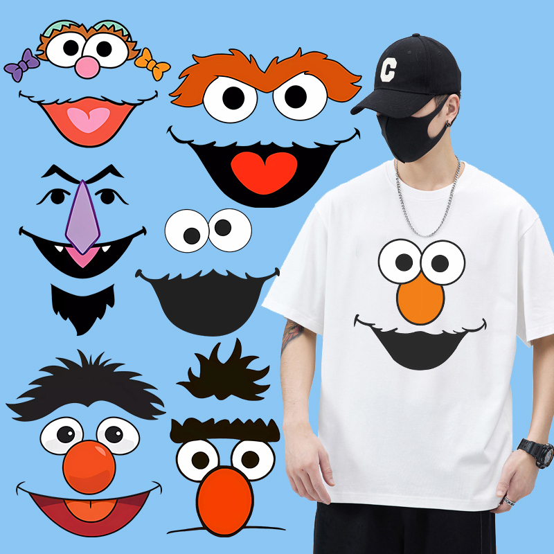 Sesame Street Heat Transfer Sticker Cartoon Emoticons Clothes DIY ...