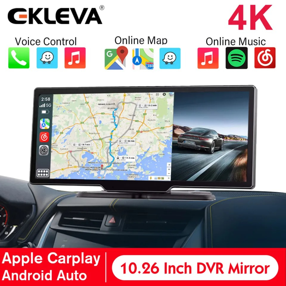 EKLEVA CarPlay & Android Auto Wireless 4K Car Dashboard Dash Cam (10.26 ...