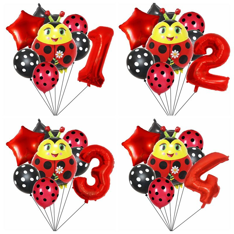 8Pcs Red Large 32inch Numbers Balloons Ladybug Pattern Red Black Polka ...
