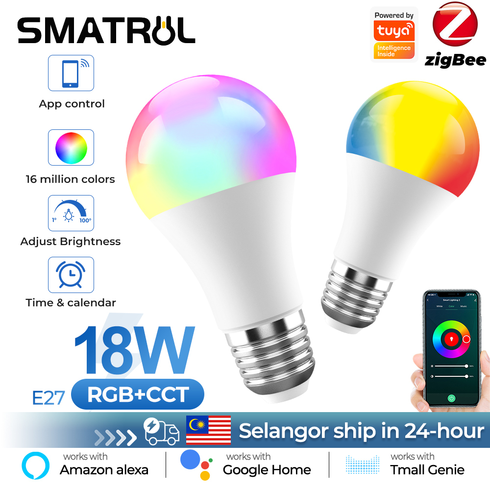 Tuya Zigbee 18W Smart Light Bulb E27 RGB LED Lamp Dimmable Timing with ...