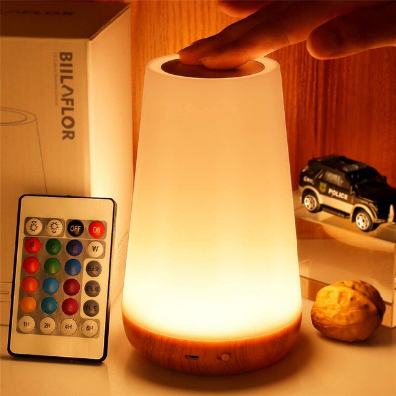 Classic wood grain night light remote control creative touch desk light ...