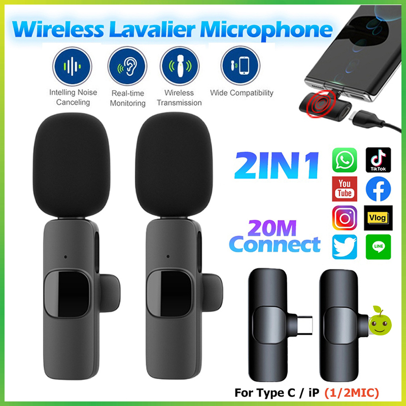 【Fast Delivery】K9 Wireless Lavalier Microphone Lapel Mic for For iP/Type C Phone Audio Video ...
