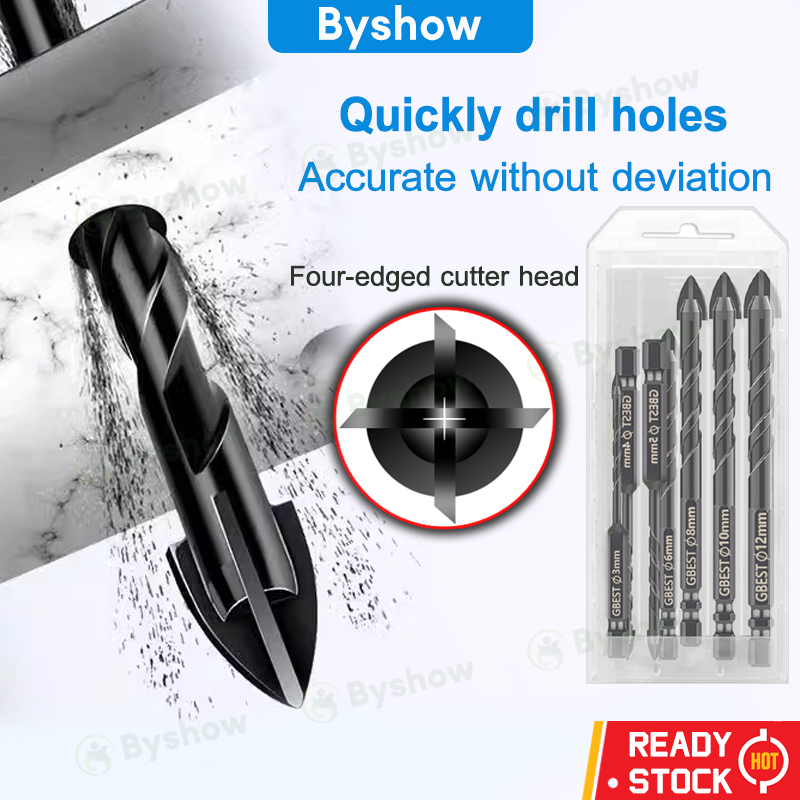 【Byshow】🔥Malaysia In Stock🔥Cross Hex Tile Drill Bits Set Hard Alloy Triangle Stone Carbide Glass ...