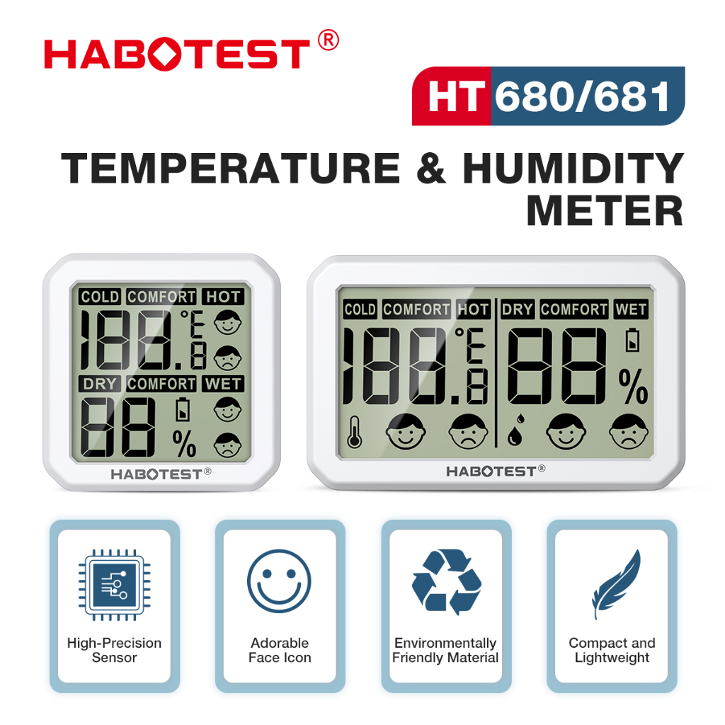 HABOTEST HT680/HT681 Mini LCD Digital Thermometer Hygrometer Indoor ...