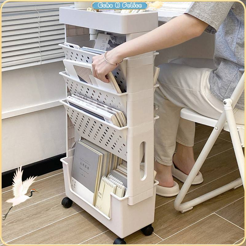 5 Tier Book Rack Storage Bookshelf Mobile Bookcase File Folder Utility ...