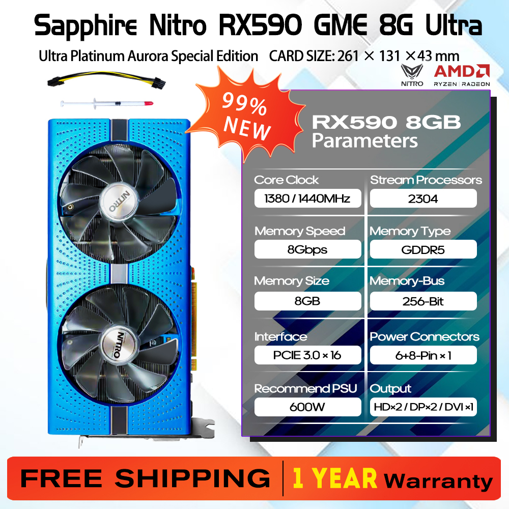 Used Sapphire Nitro RX590 GME 8G Ultra Graphics Card | Shopee Malaysia