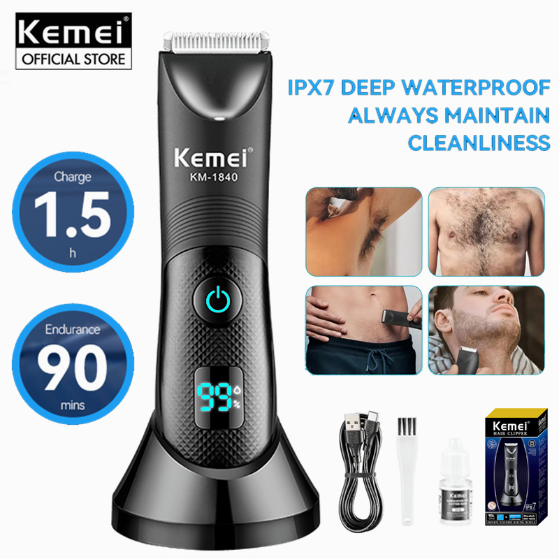 Kemei KM-1840 Groin Area Hair Trimmer Lawn Mower Ceramic Blade Waterproof Wet Dry Clippers Pubic ...