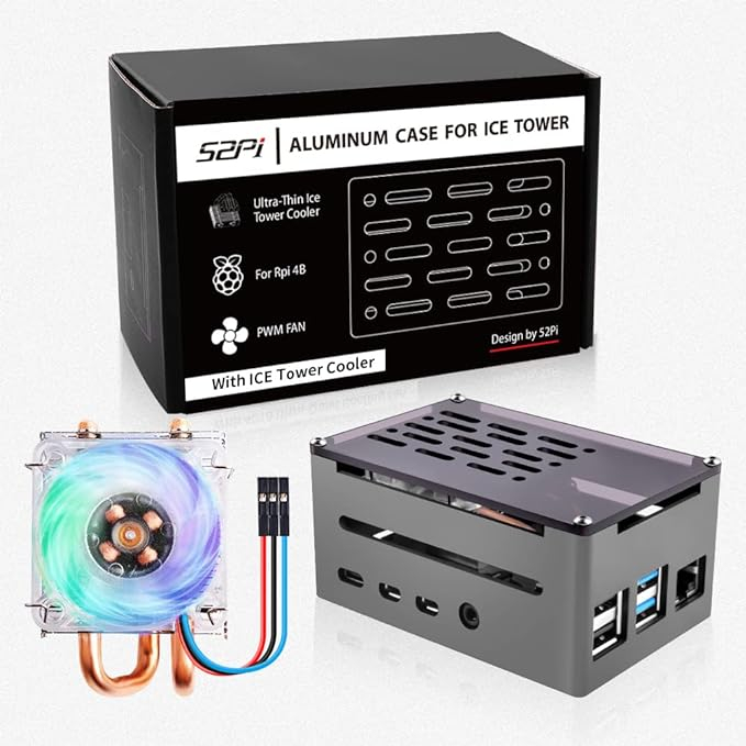 52Pi Raspberry Pi 4 Aluminum Case with ICE Tower Cooler,Raspberry Pi PWM Cooling Fan with ...