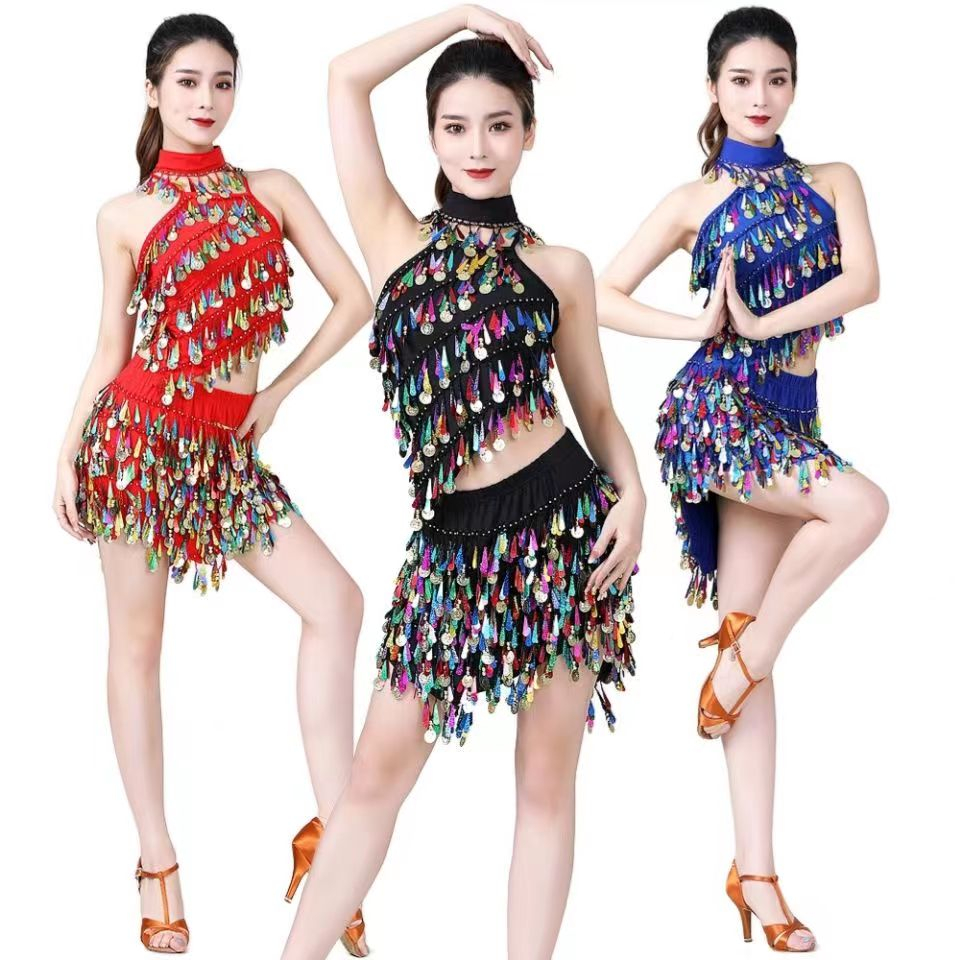 Women Rumba Tango Latin Dance Competition Costume Shining Sequin ...