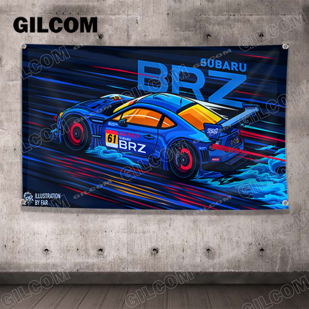 Cartoon Racing Poster Flag Subaru BRZ Lancer Evolution Supra Mercedes Amg Advertising Decoration ...