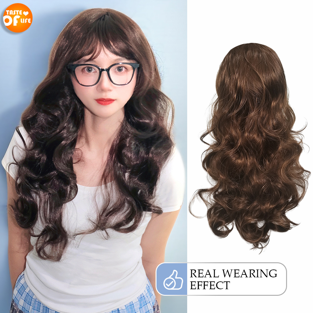 Wavy Curly Full Hair Wig With Bangs Length 65CM Fluffy Curlywig Elegant ...