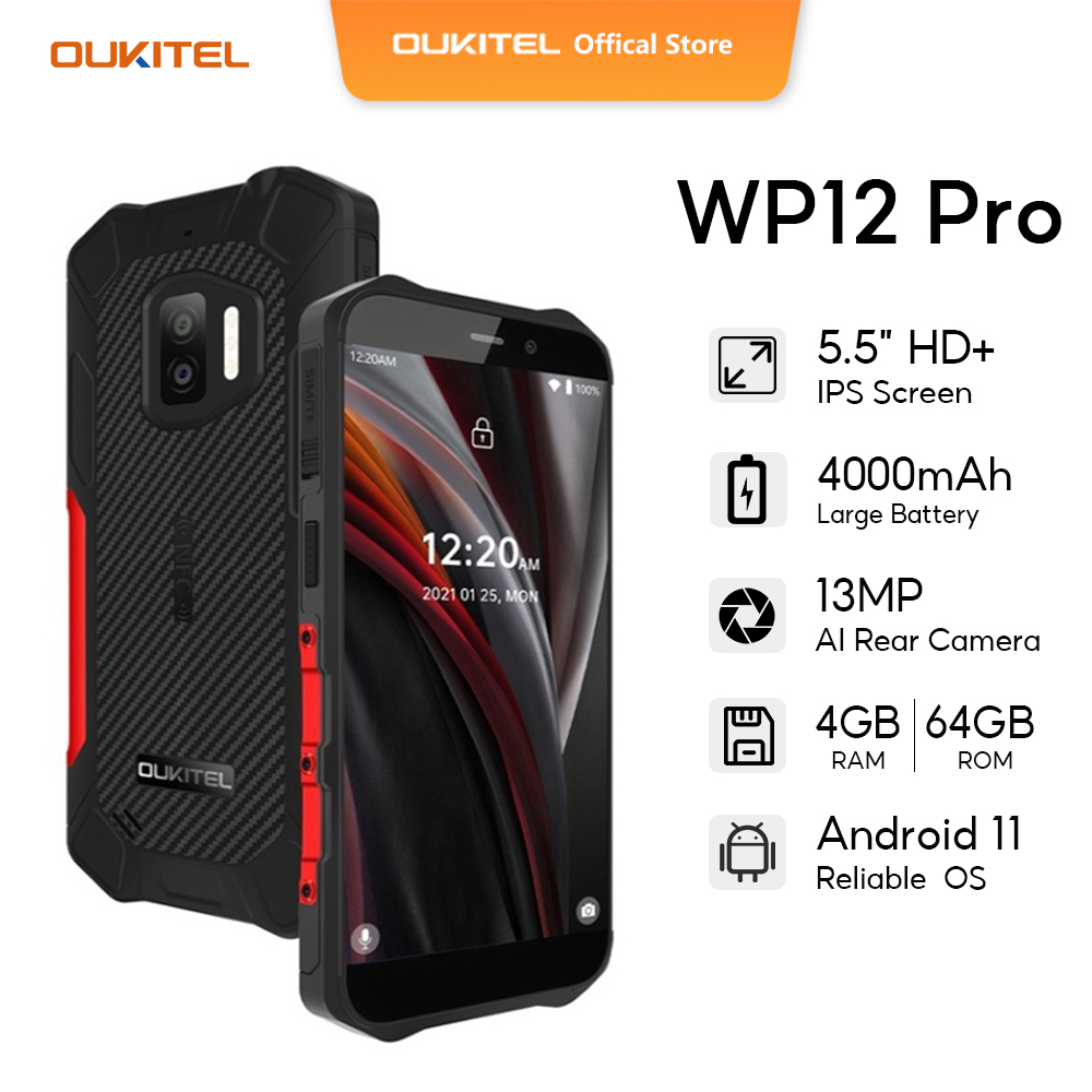 OUKITEL WP12 Pro Rugged Handphone (IP68/69K/5.5" HD+/4GB+64GB/Android 11/Helio A20/Quad Core ...