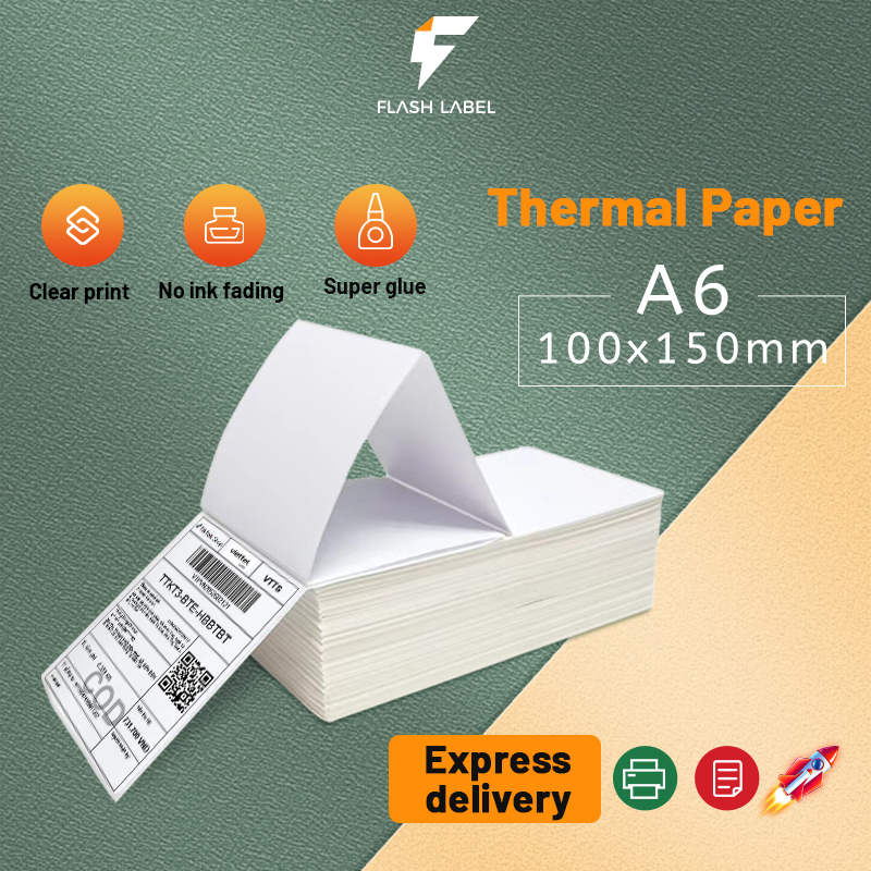 500pcs Kertas Terma Shopee Waybill 4 inches A6(100*150mm)Fold Thermal ...