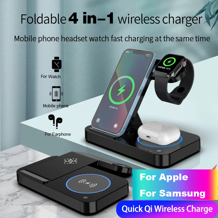 4 in 1 Foldable Wireless Charger Induction Charging Stand for iPhone ...