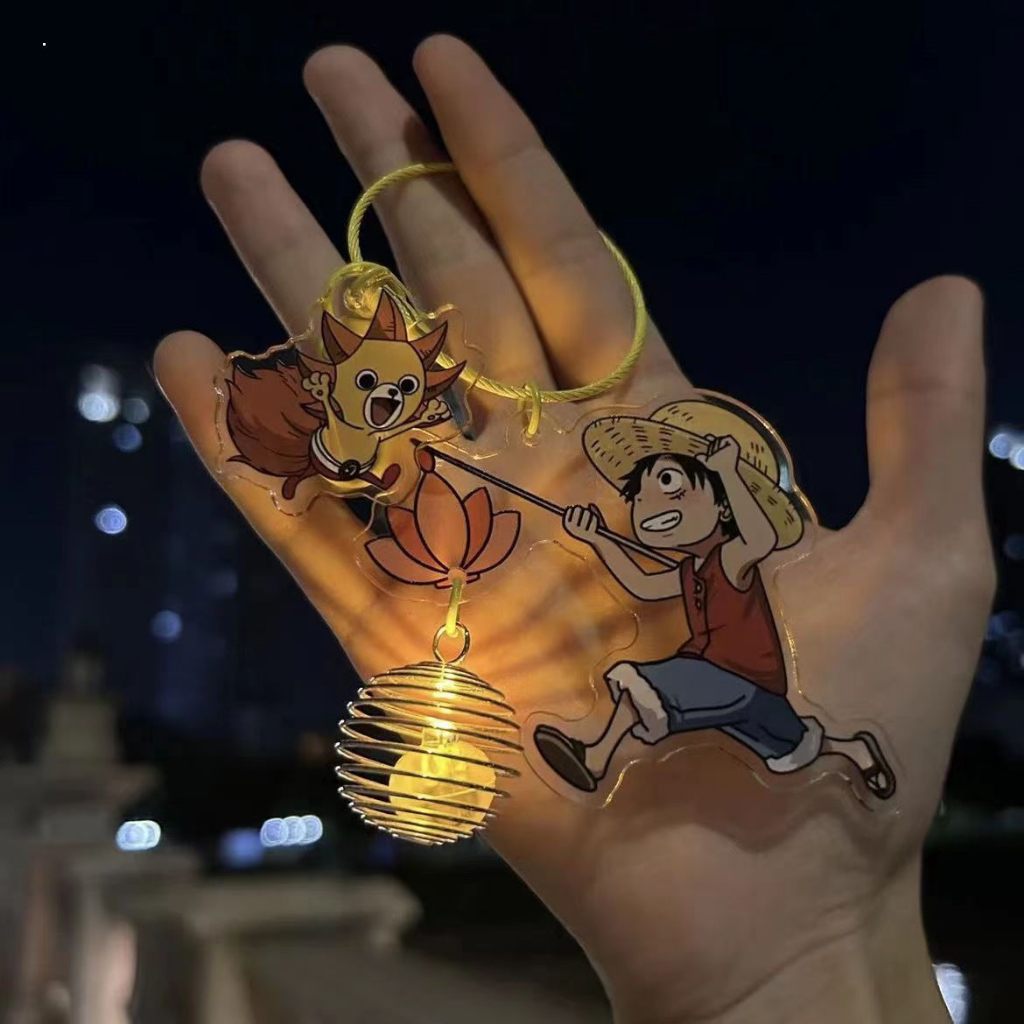 Luffy Luminous Firefly Keychain One Piece Light Up Acrylic Pendant Bag ...
