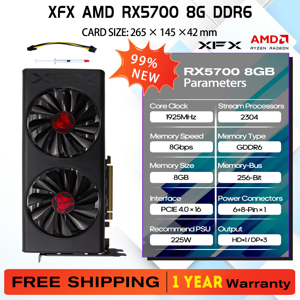 Original 99%New XFX AMD RX5700 8G 256bit GDDR6 Gaming Video Card Double ...