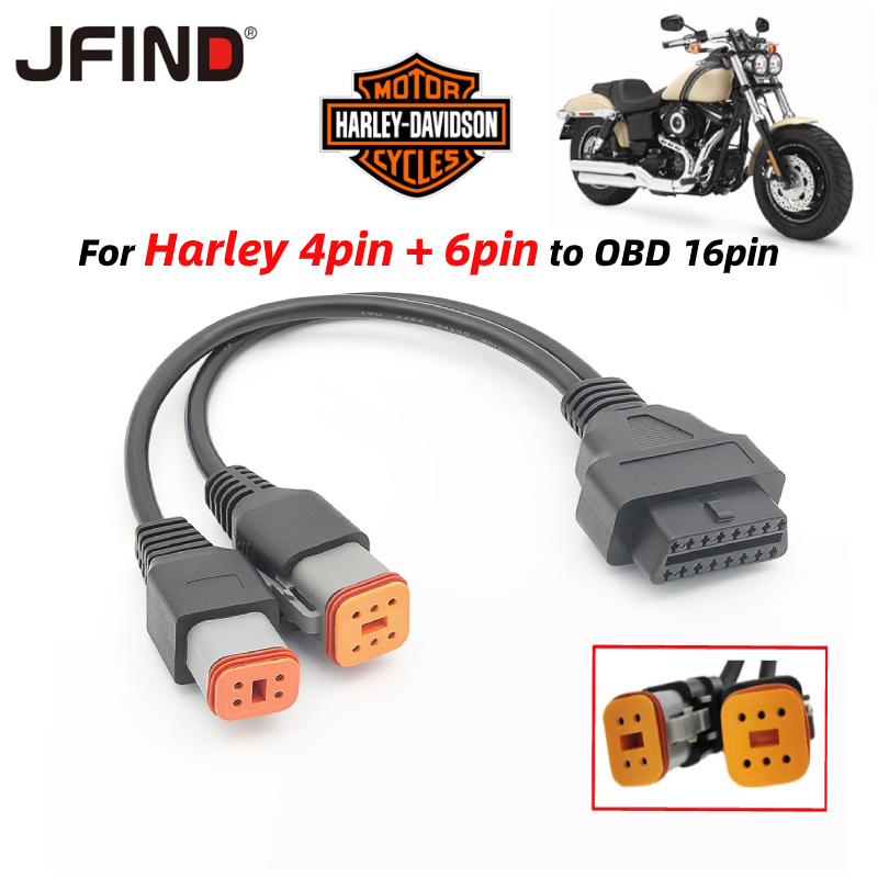 2 in 1 Harley Davidson 4pin + 6pin to 16pin OBD 2 Extension Cable for ...