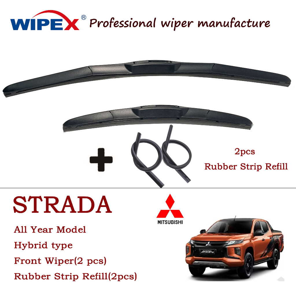 Mitsubishi STRADA (Front Wiper+Rubber Strip Refill 4pcs) for All Year ...