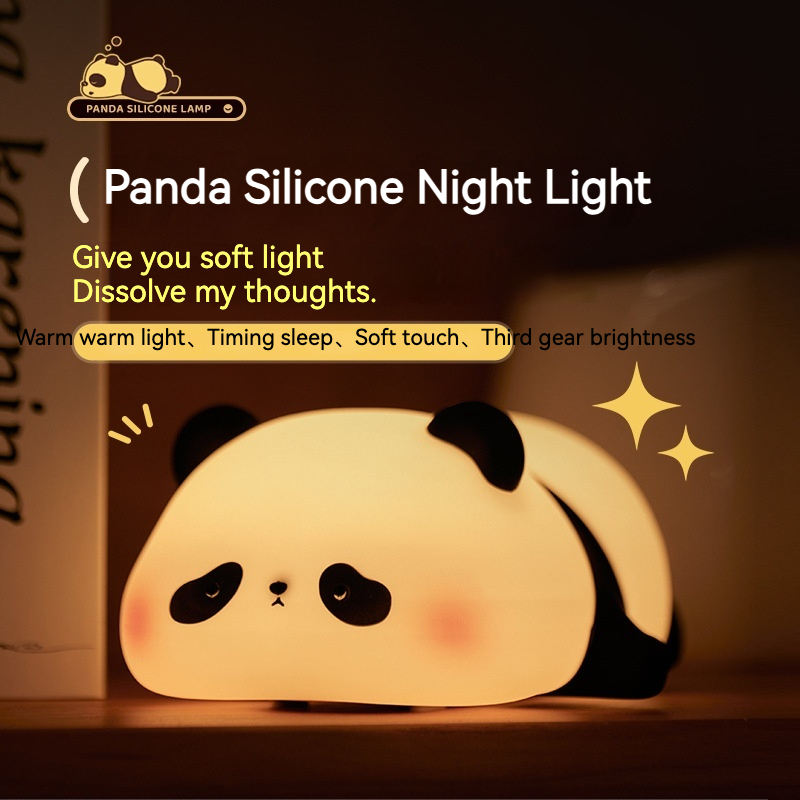 Wekla Cute Soft Panda Night Light Silicone Pat Light Three-speed ...