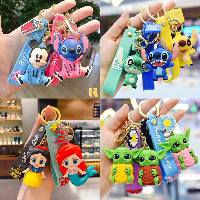Anime Mickey Minnie Mouse Stitch Action Figure Keychain Toy Cartoon ...