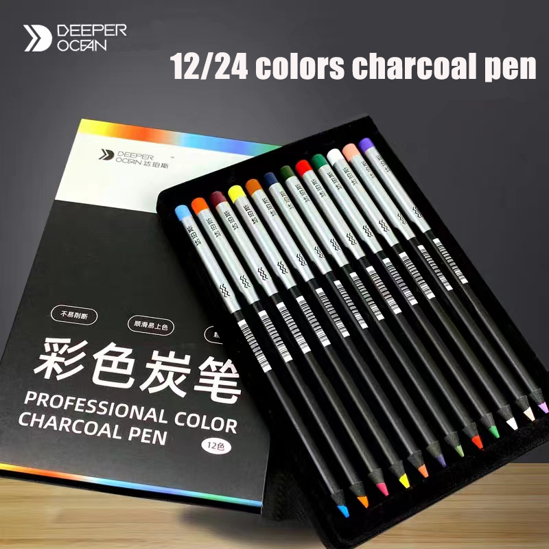 12/24 Colors Charcoal Pencil Set Professional Pastel Chalk Pencils for ...