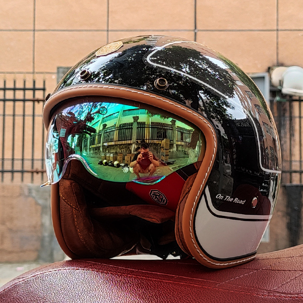 Motorcycle Retro Helmet 3/4 Harley Half Helmet with built-in clear ...